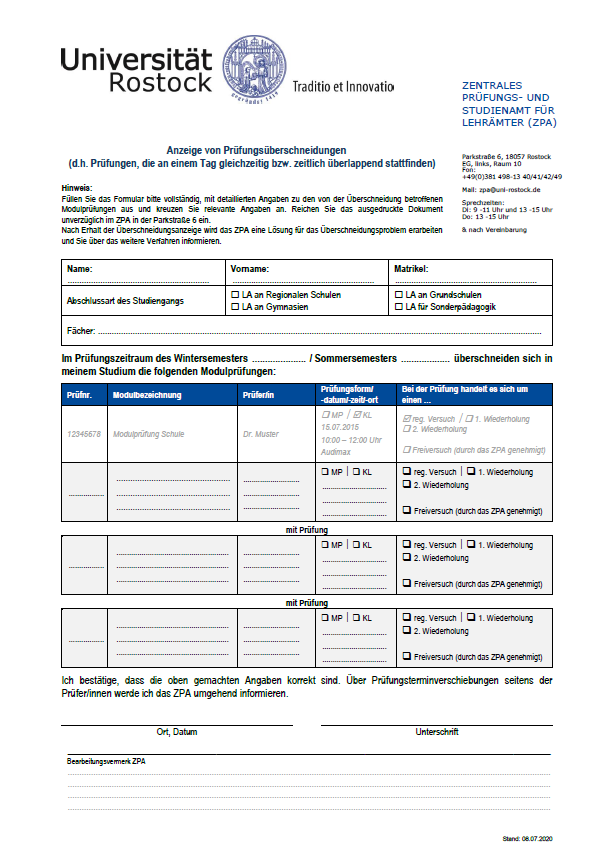 Formular zur Anzeige einer Prüfungsüberschneidung - ZPA - Universität ...